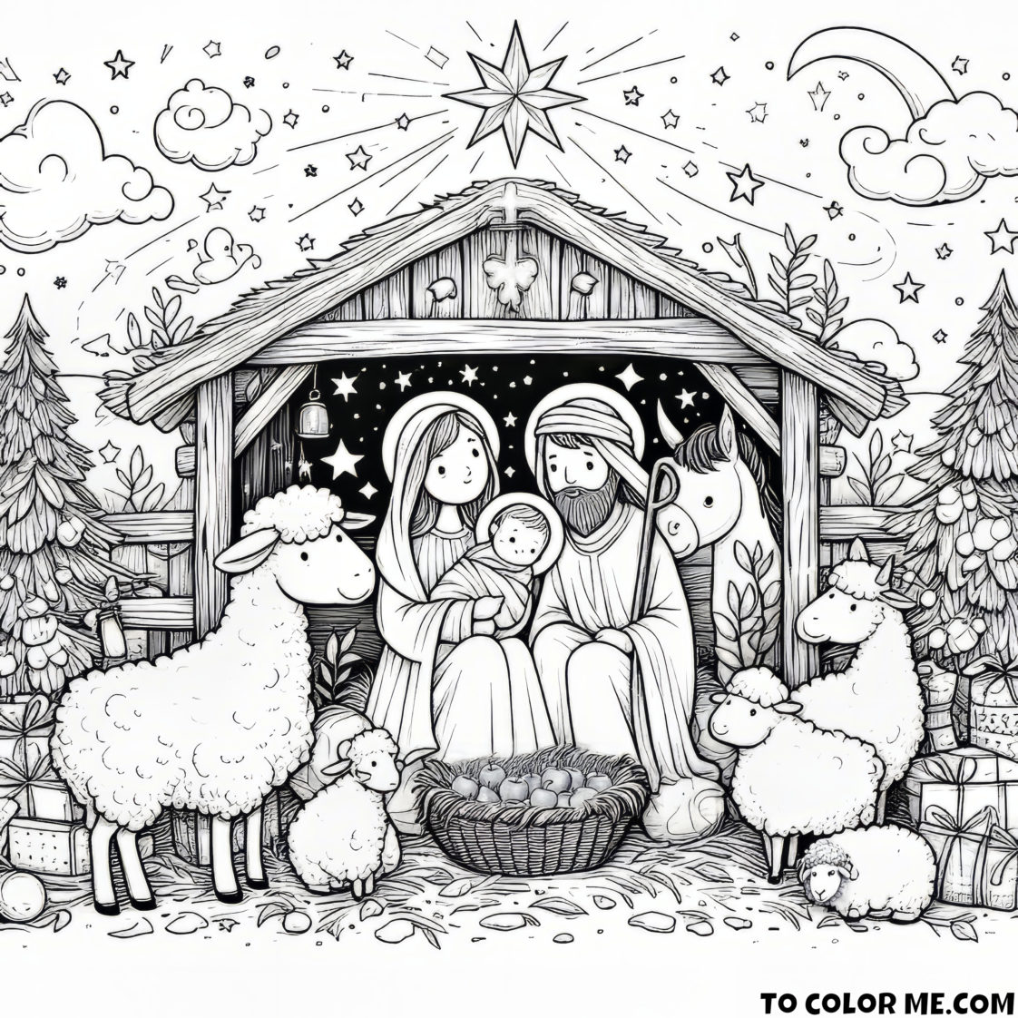 Silent Night Splendor: Nativity Scene with Holy Family – Coloring Page ...
