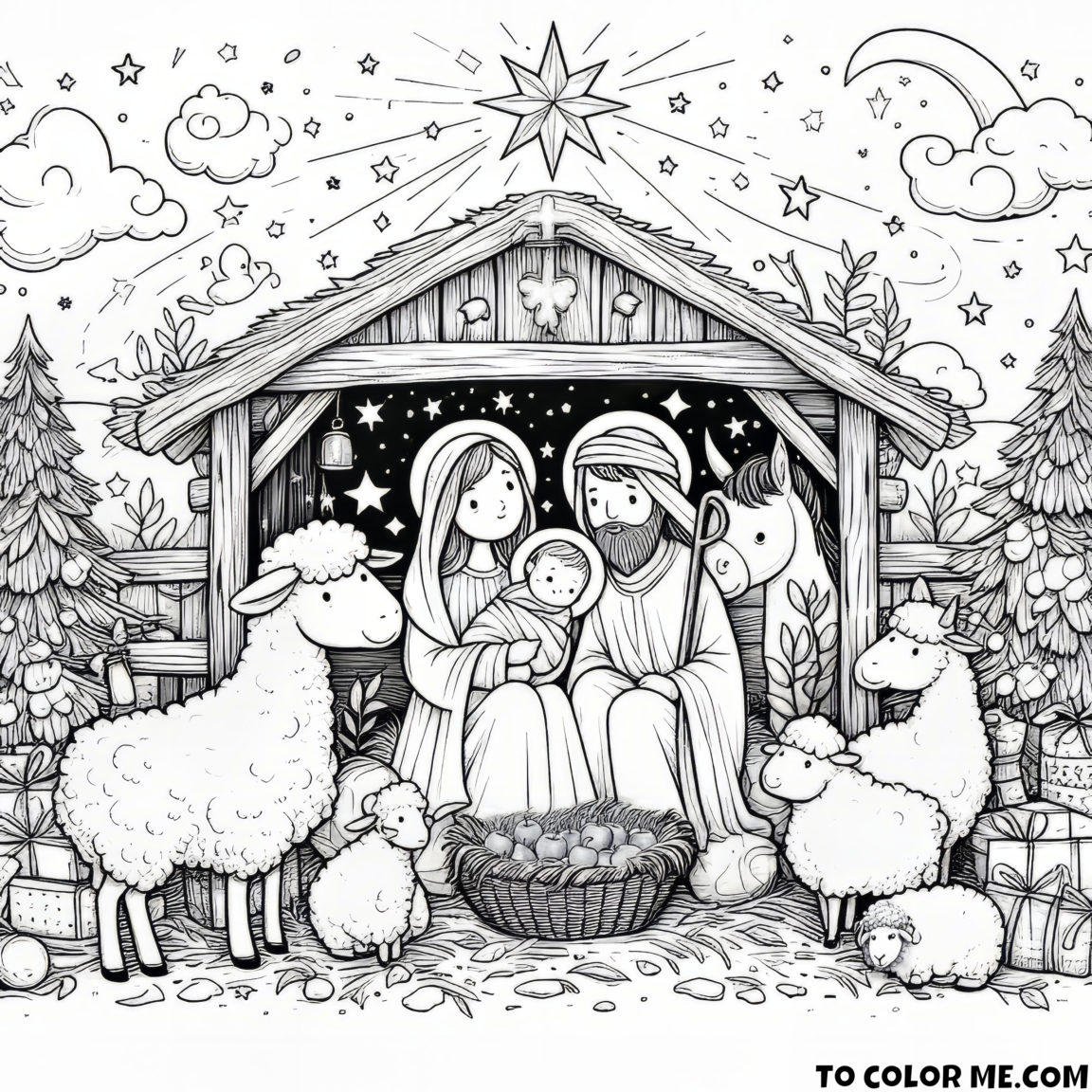 Silent Night Splendor: Nativity Scene with Holy Family – Coloring Page ...