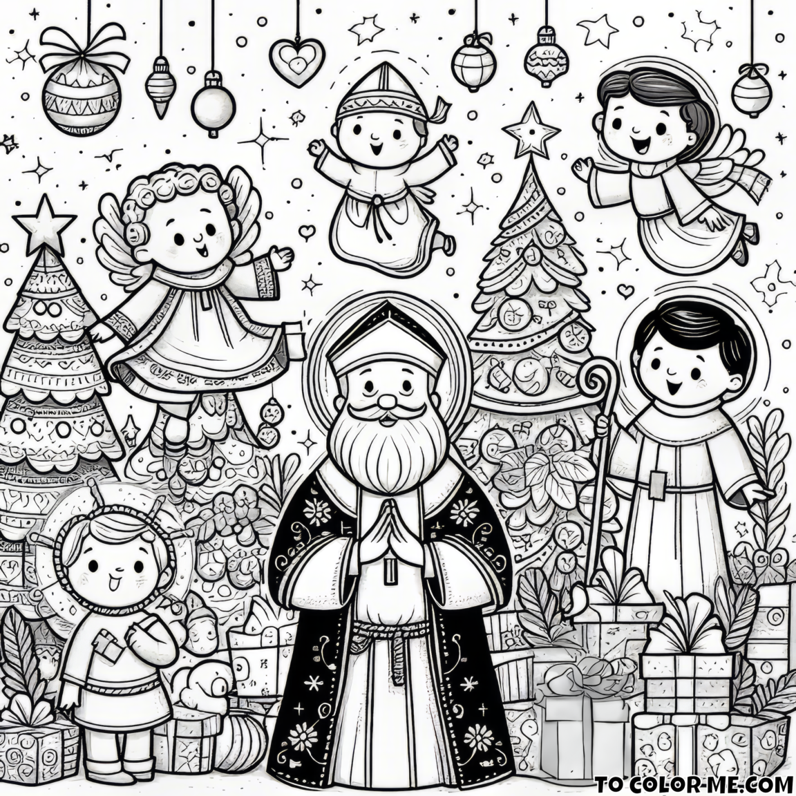 Festive Tranquility: Christmas Scene Coloring Page – Printable Holiday ...