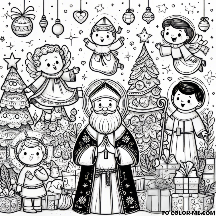 Festive Tranquility: Christmas Scene Coloring Page – Printable Holiday ...