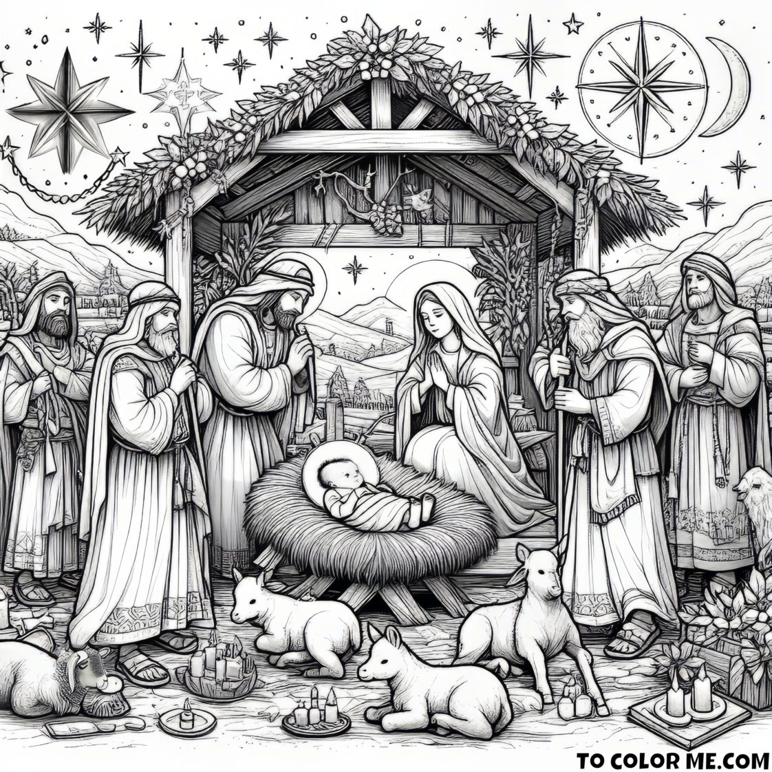 Heavenly Embrace: Mary and Baby Jesus in the Nativity Scene Coloring ...