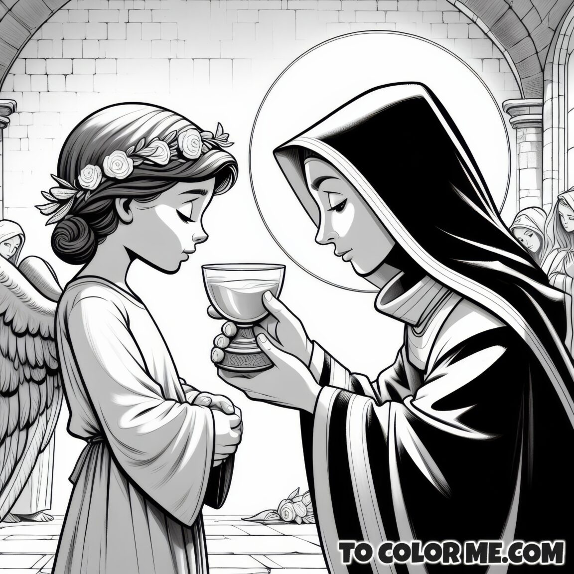 Saint Agnes’s Spiritual Communion: Angelic Presence Coloring Page – To ...