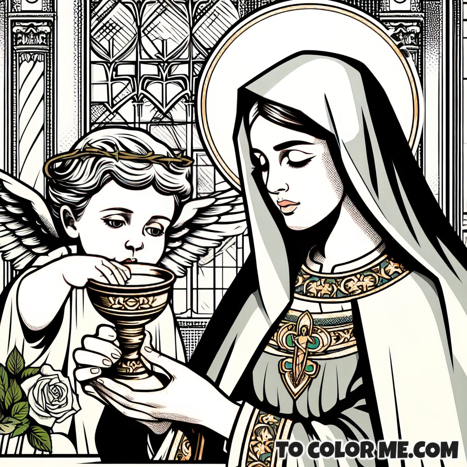 Sacred Encounter: Coloring Page of Saint Agnes with Angel – To Color Me ...