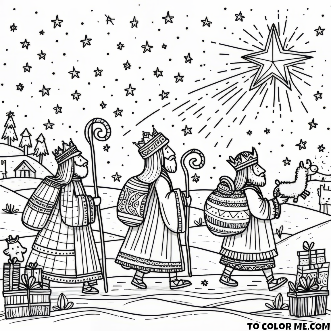 Following the Guiding Star: The Three Wise Men’s Journey Coloring Page ...