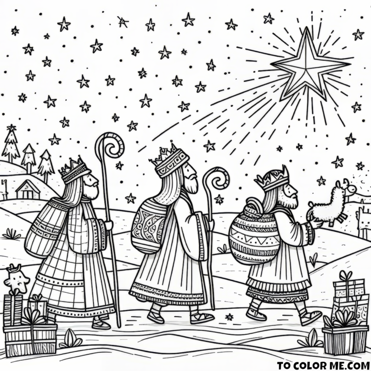 Following the Guiding Star: The Three Wise Men’s Journey Coloring Page ...