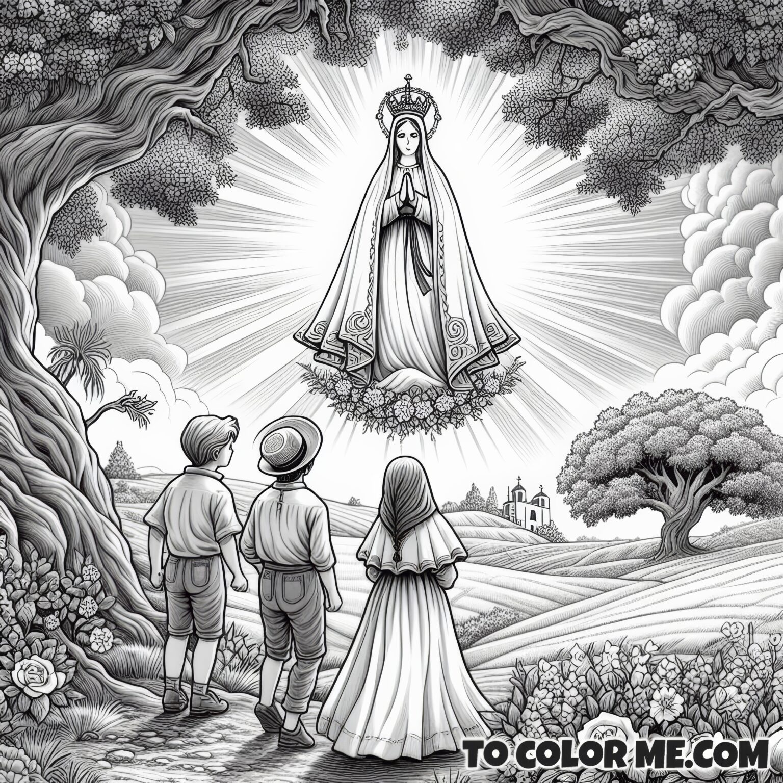 The Beginning of the Fatima Miracle: A Scene to Color – To Color Me ...
