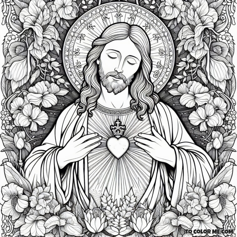 Sacred Heart of Jesus: A Coloring Page Celebrating Divine Love – To ...