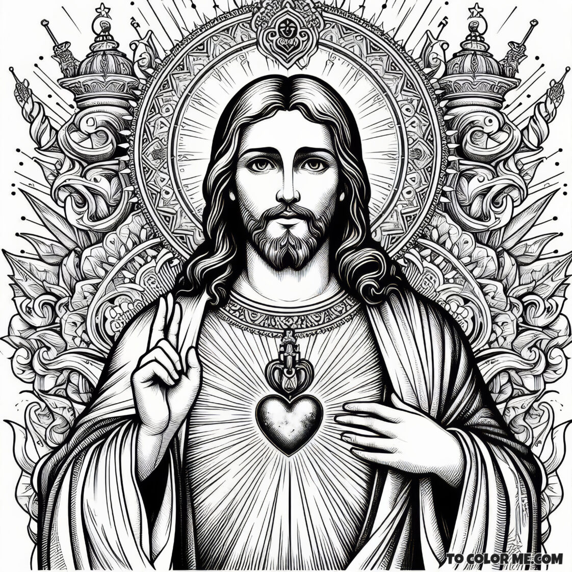 Sacred Heart of Jesus: A Coloring Page of Divine Embrace – To Color Me Free