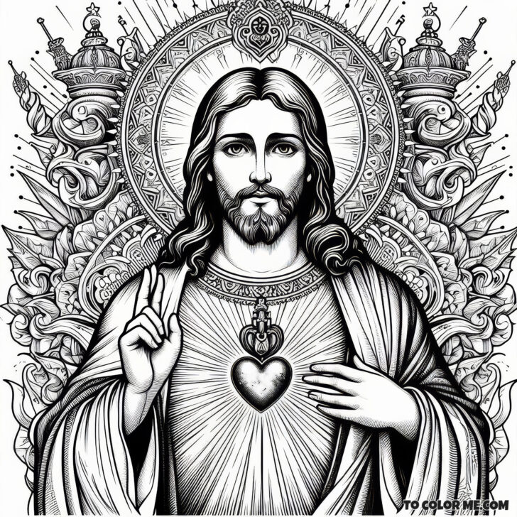 Sacred Heart of Jesus: A Coloring Page of Divine Embrace – To Color Me ...