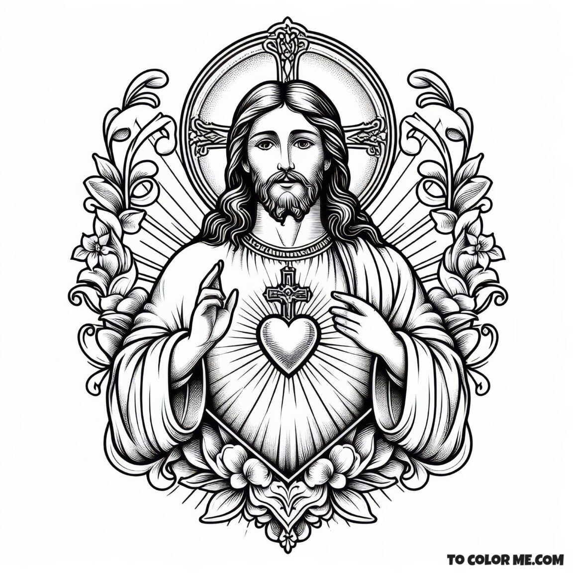 Sacred Heart of Jesus: A Coloring Page of Divine Embrace – To Color Me ...