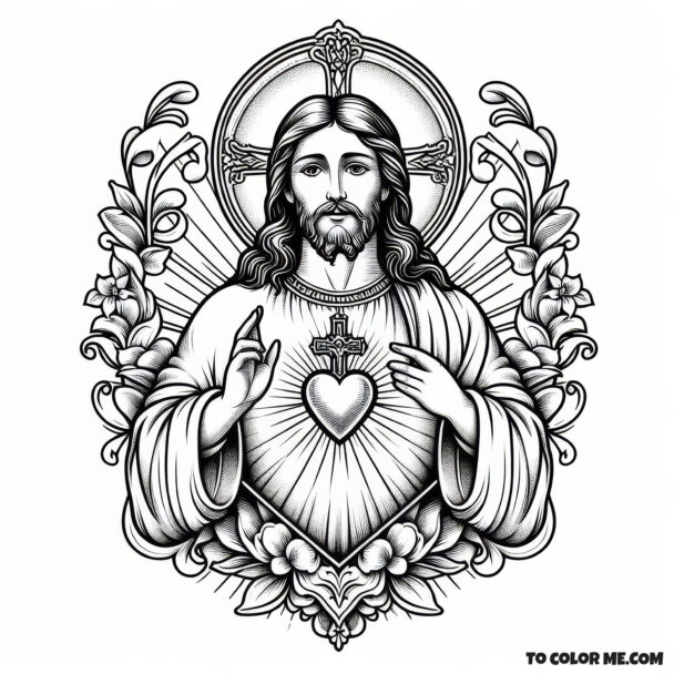 Sacred Heart of Jesus: A Coloring Page of Divine Embrace – To Color Me ...