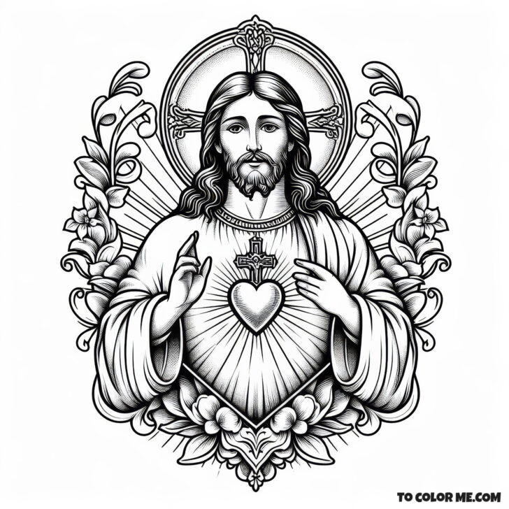 Sacred Heart of Jesus: A Coloring Page of Divine Embrace – To Color Me ...