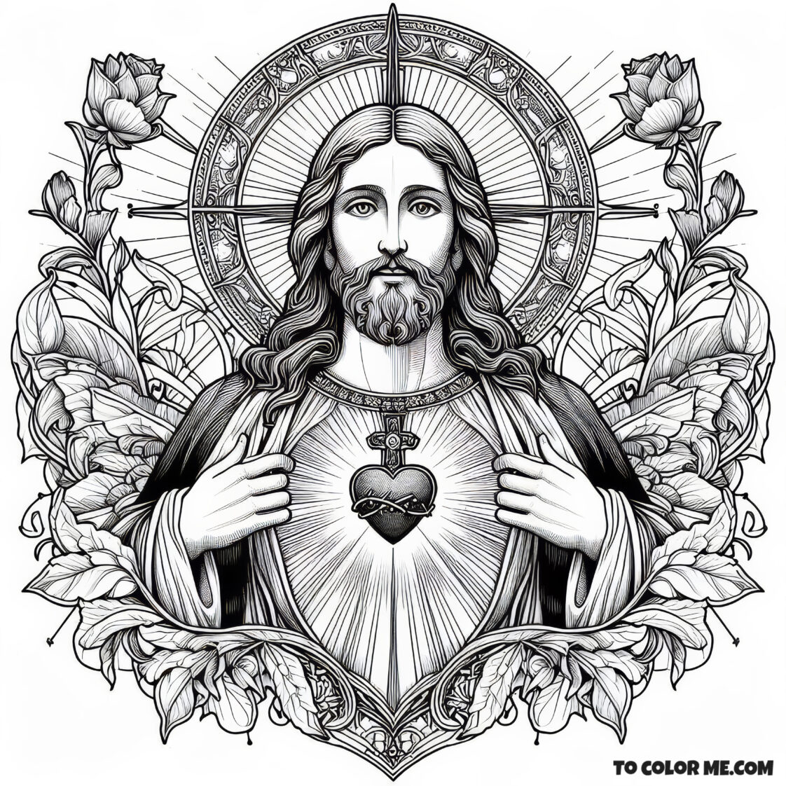 Sacred Heart of Jesus: A Coloring Page of Divine Embrace – To Color Me Free