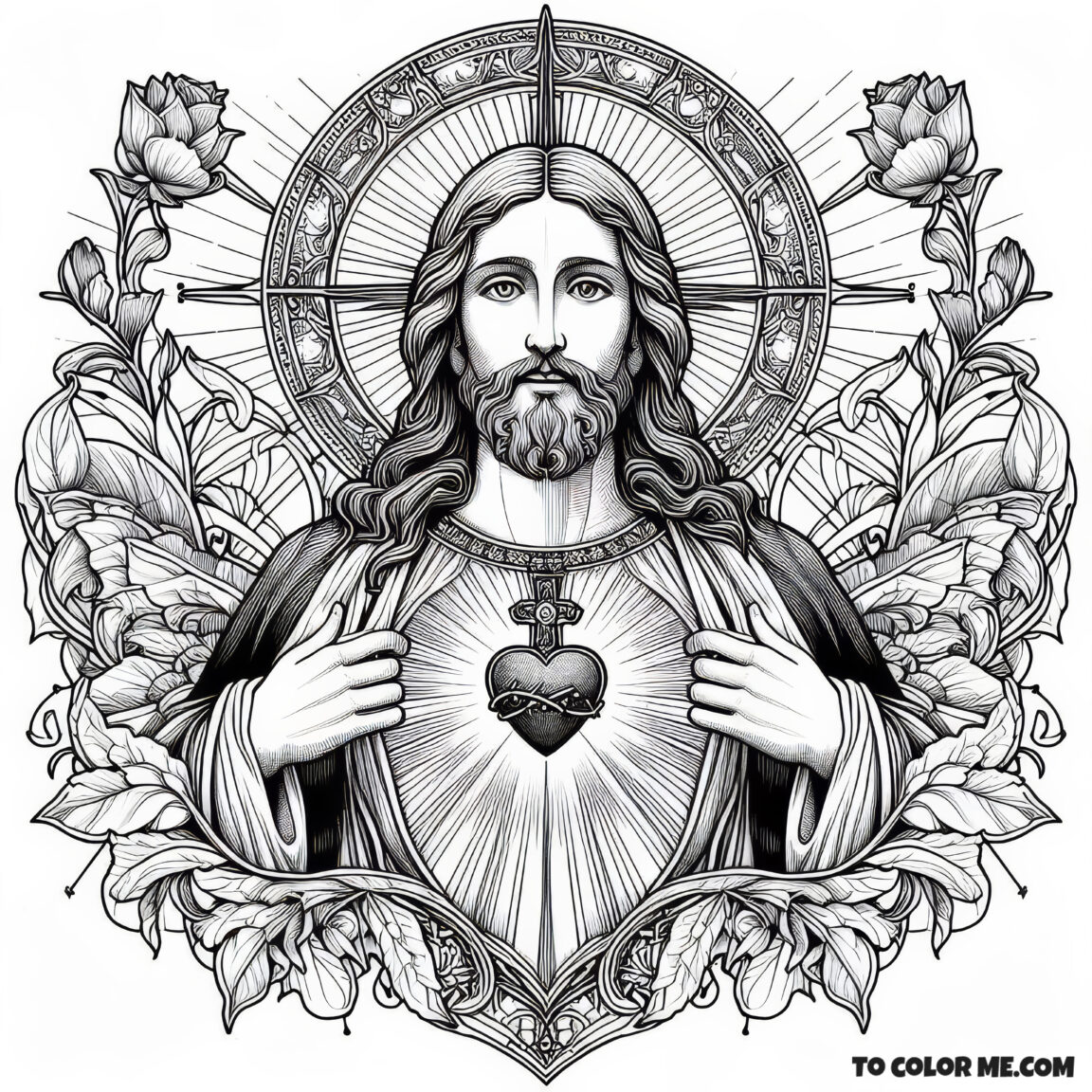 Sacred Heart of Jesus: A Coloring Page of Divine Embrace – To Color Me ...