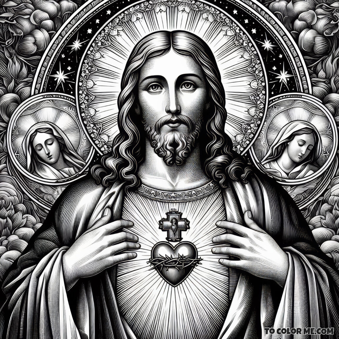Sacred Heart of Jesus: A Coloring Page of Celestial Love – To Color Me ...