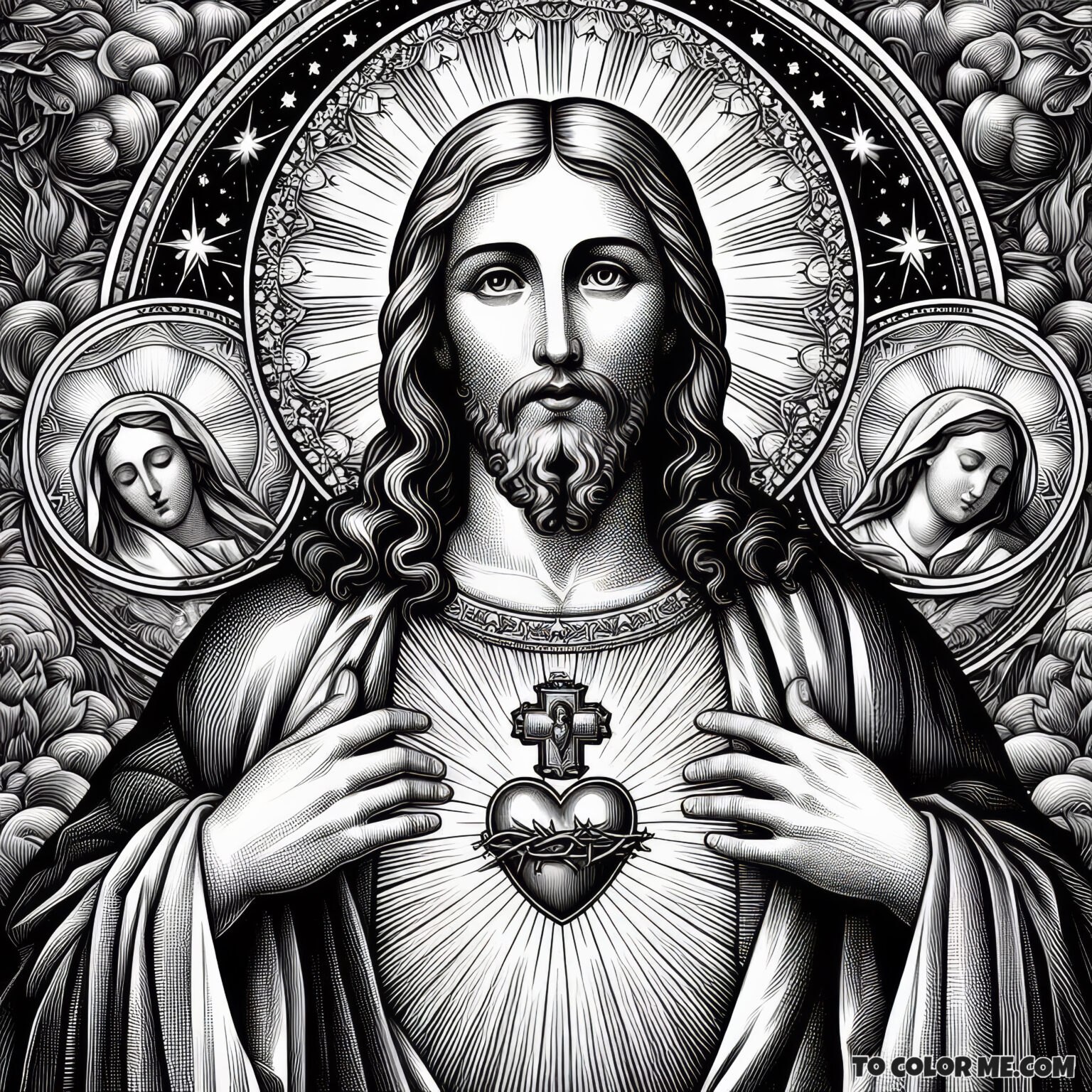 Sacred Heart of Jesus: A Coloring Page of Celestial Love – To Color Me ...