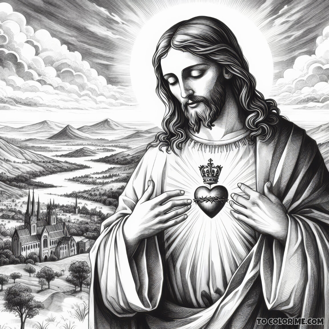 Sacred Heart of Jesus: A Coloring Page of Holy Passion – To Color Me ...