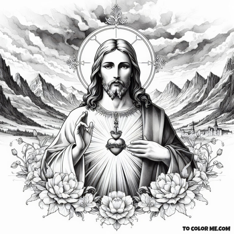 Sacred Heart of Jesus: A Coloring Page of Divine Sacrifice – To Color ...