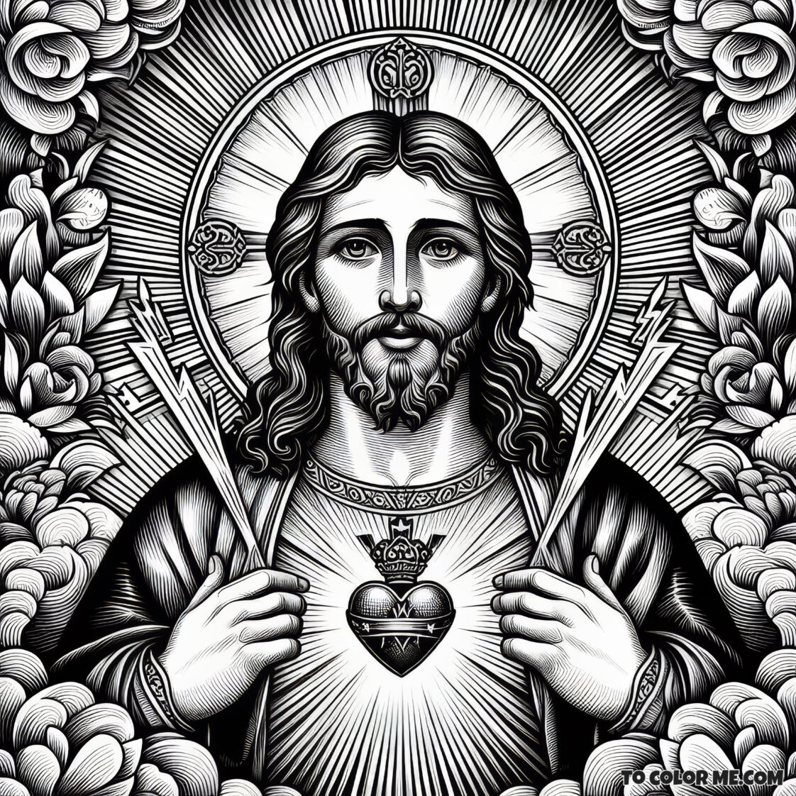 Coloring Divine Love: The Sacred Heart of Jesus Page – To Color Me Free