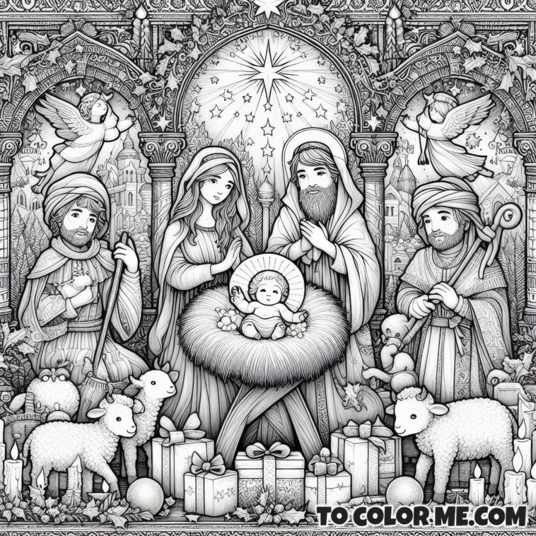 Classic Christmas Nativity Scene Coloring Art – To Color Me Faithful