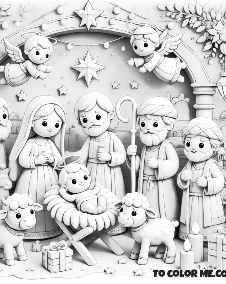 Adorable 3D Nativity Scene Coloring Page for Kids – To Color Me Faithful