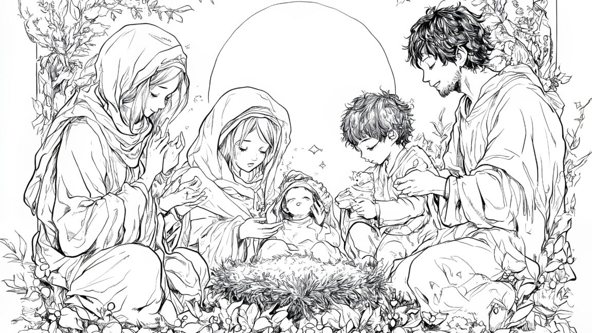 Silent Night Splendor: Nativity Scene with Holy Family – Coloring Page ...