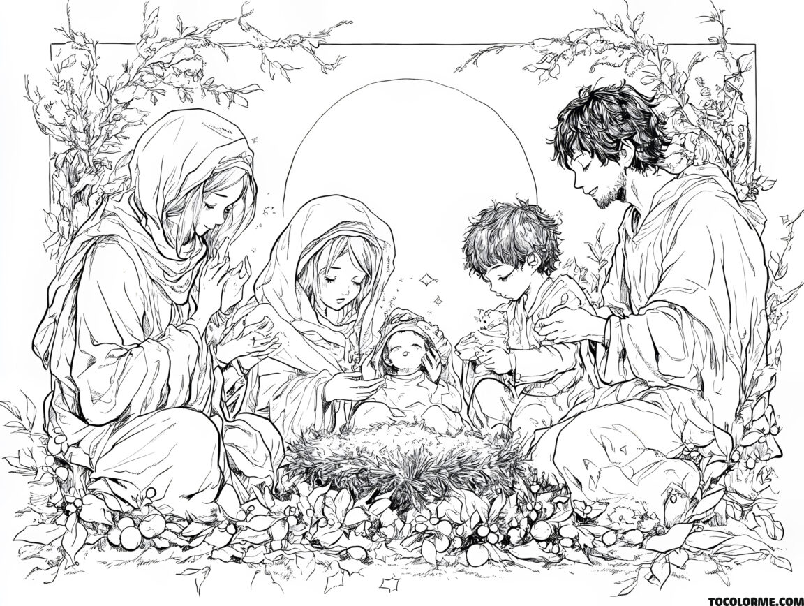 Nativity Scene Coloring Page: Celebrate the Miracle of Christmas with a ...