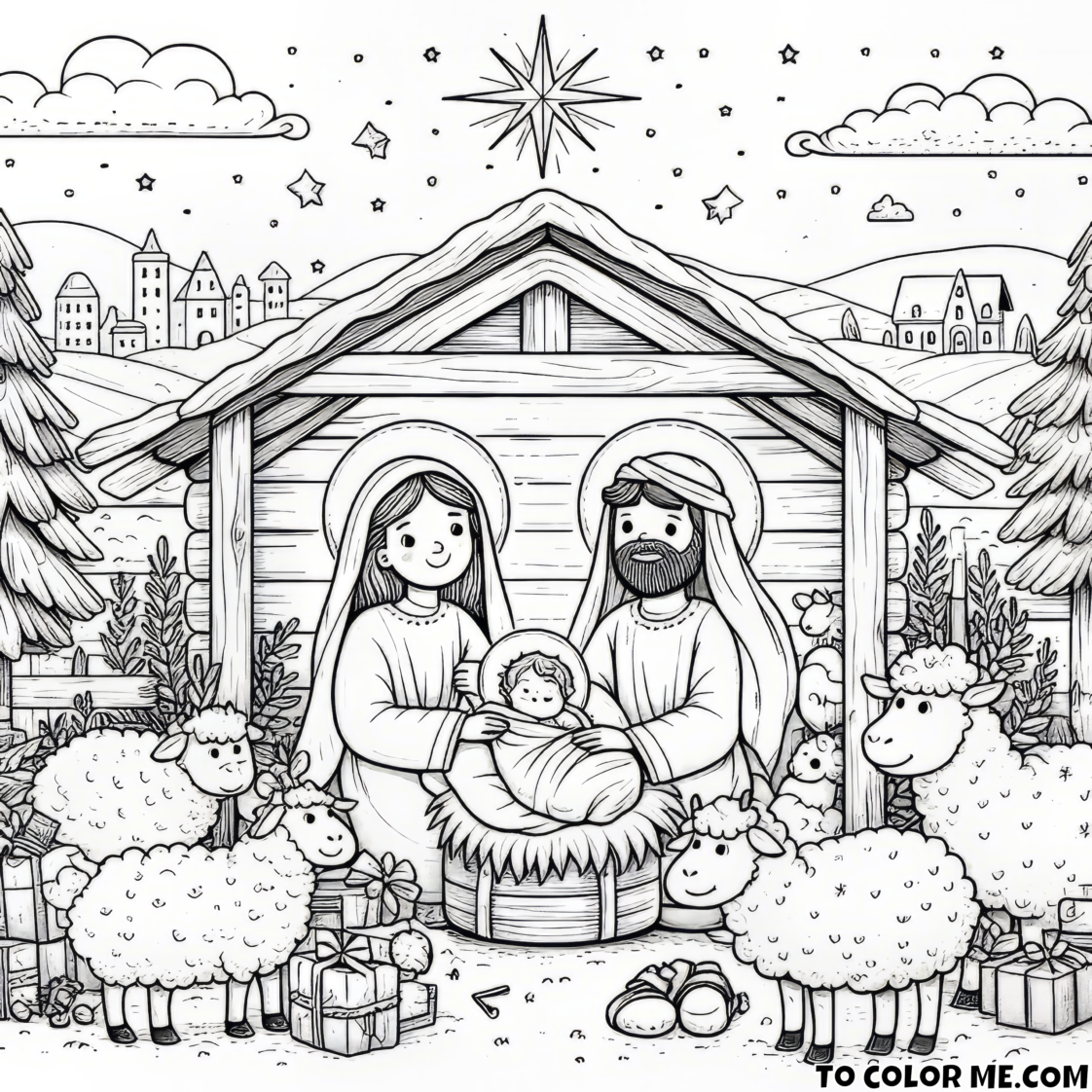 Nativity Scene Coloring Page: Celebrate the Miracle of Christmas with a ...