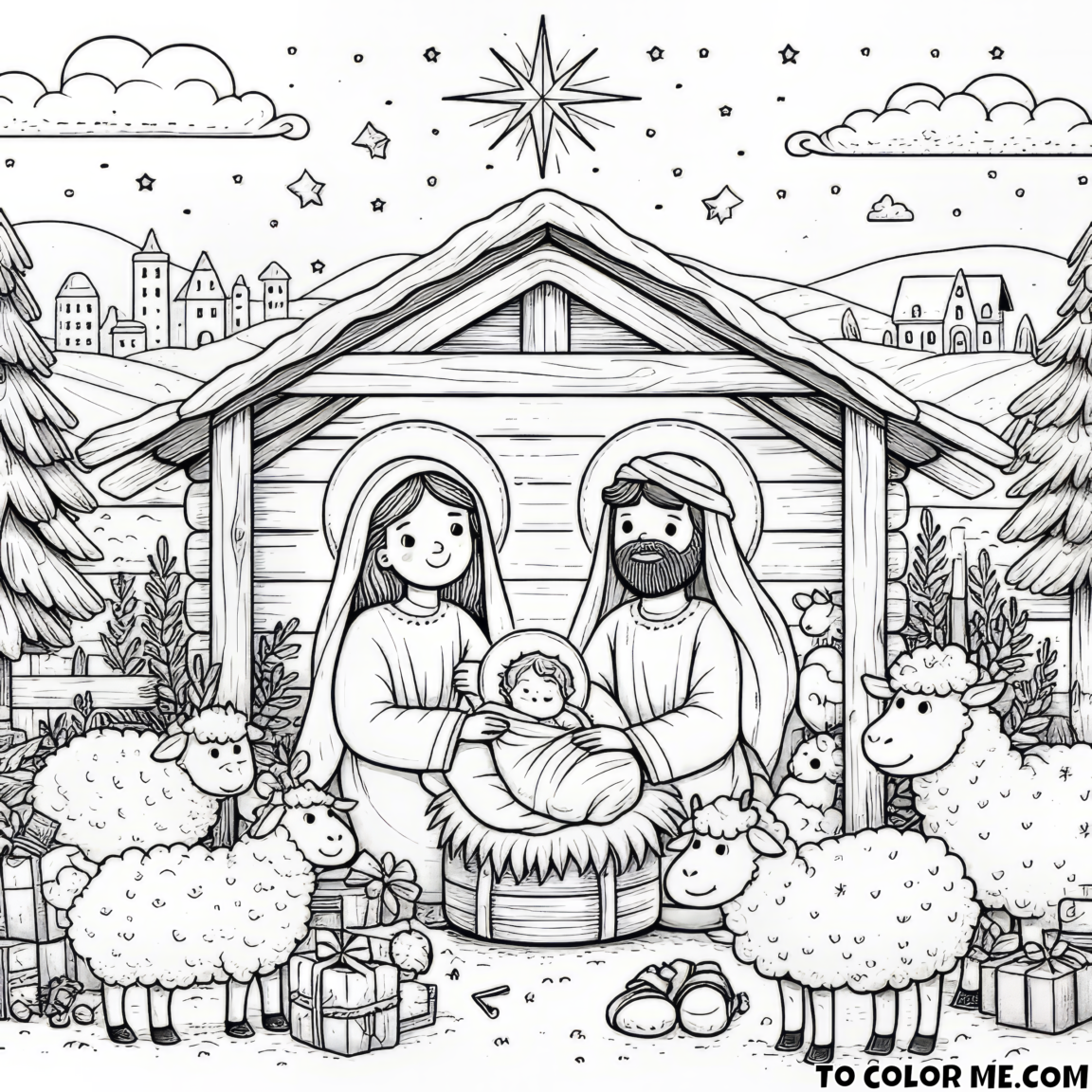 Nativity Scene Coloring Page: Celebrate the Miracle of Christmas with a ...