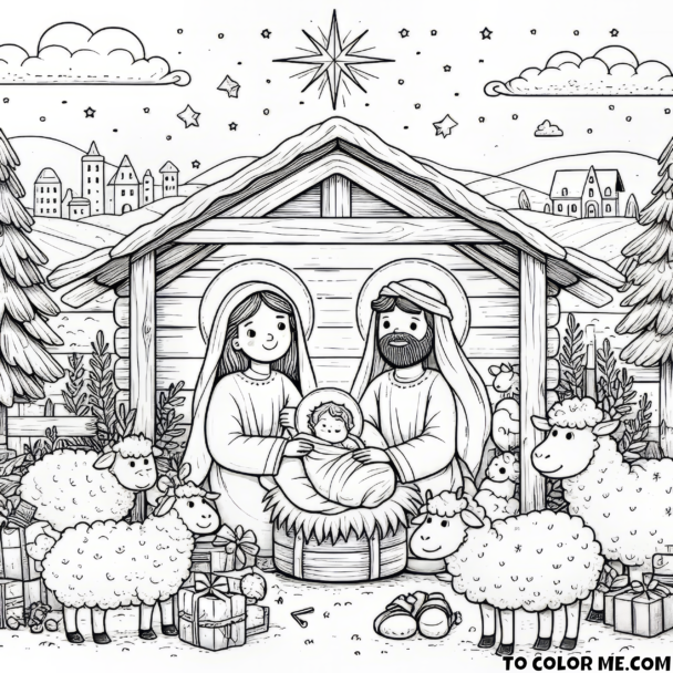 Nativity Scene Coloring Page: Celebrate the Miracle of Christmas with a ...