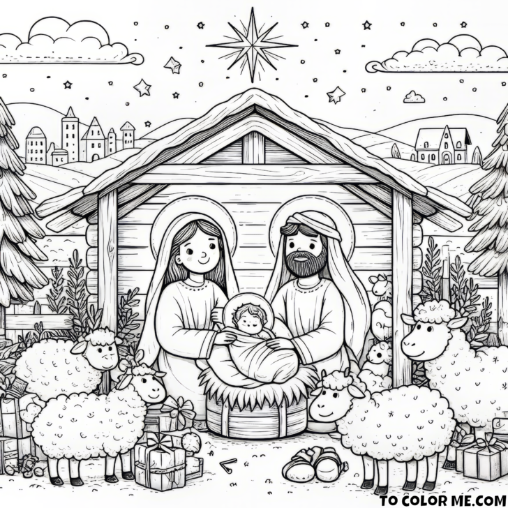 Nativity Scene Coloring Page: Celebrate the Miracle of Christmas with a ...