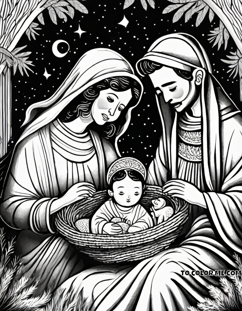 Color the Holy Night: Classic Nativity Scene with Baby Jesus, Mary, and ...