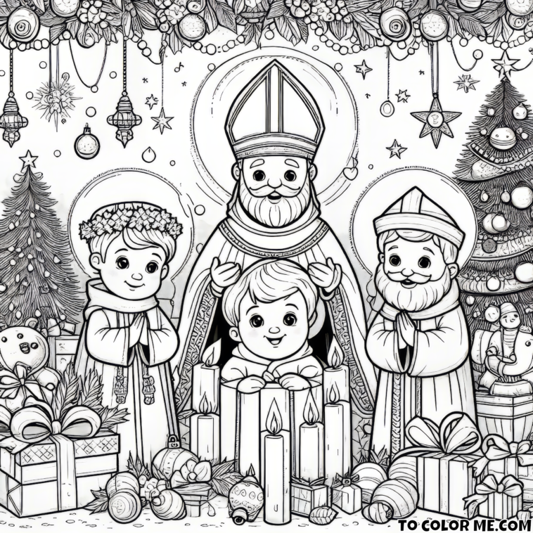 Christmas Saints Delight: Radiant Coloring Page Featuring Holy Figures ...