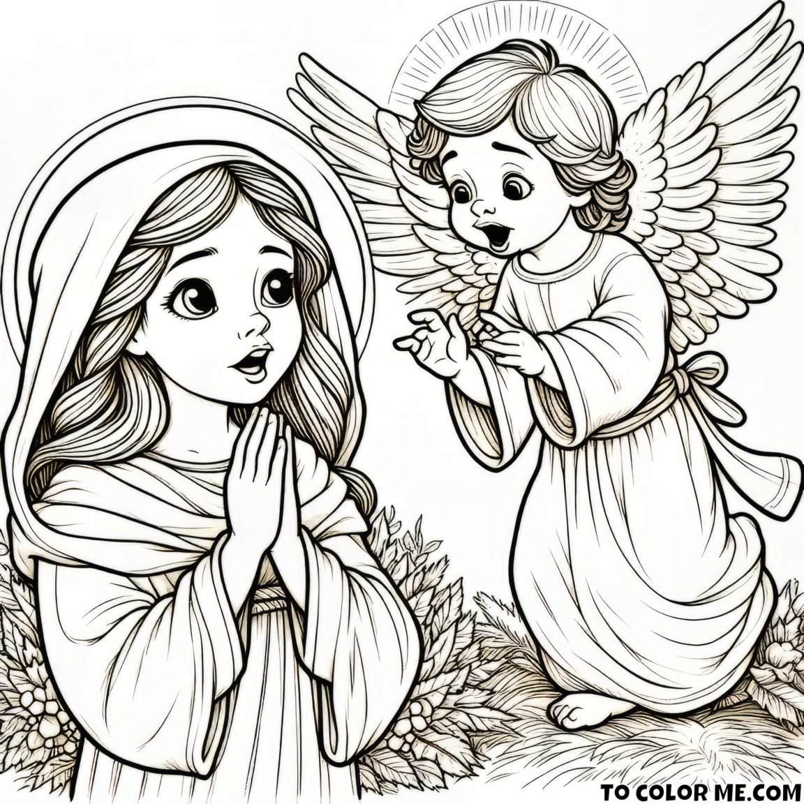Divine Annunciation Coloring Page: Capture the Reverence of the Angel’s ...